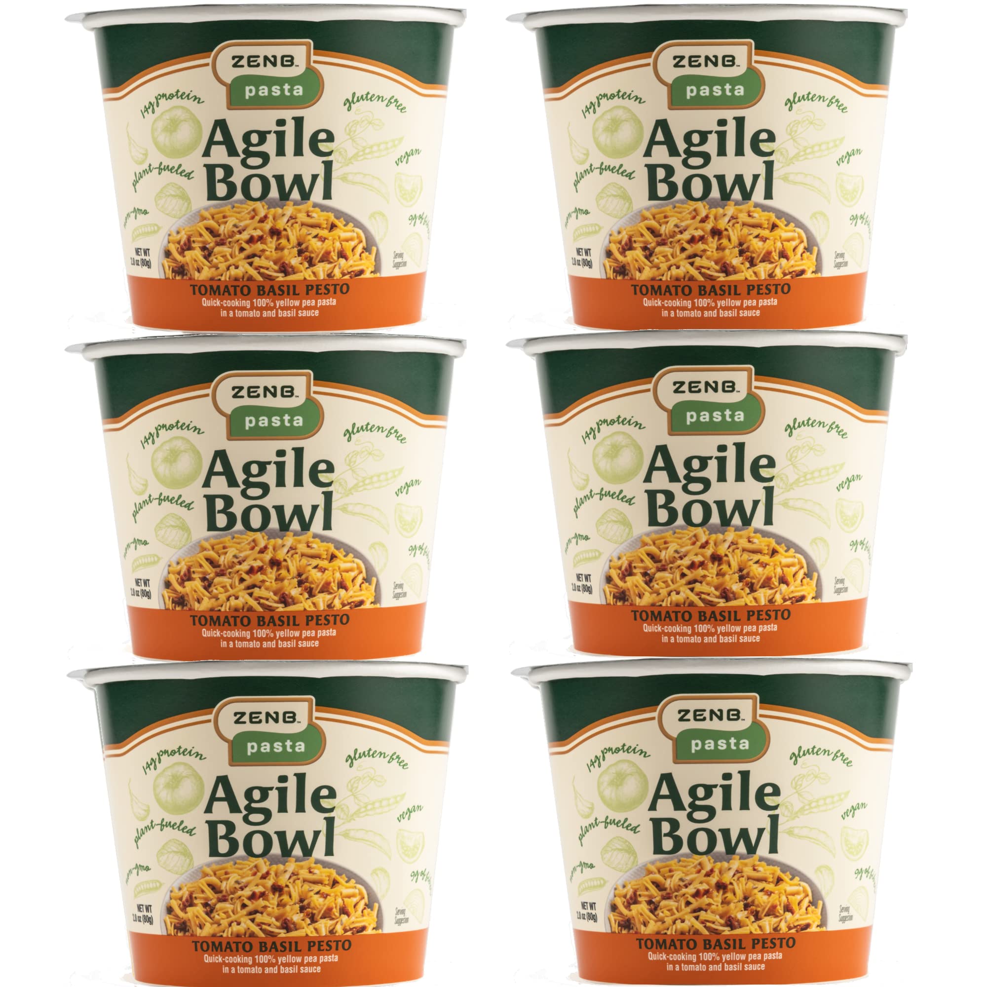 Amazon.com : ZENB Gluten Free Pasta Bowls - Tomato Basil Pesto Made From 100% Yellow Peas & Real ...