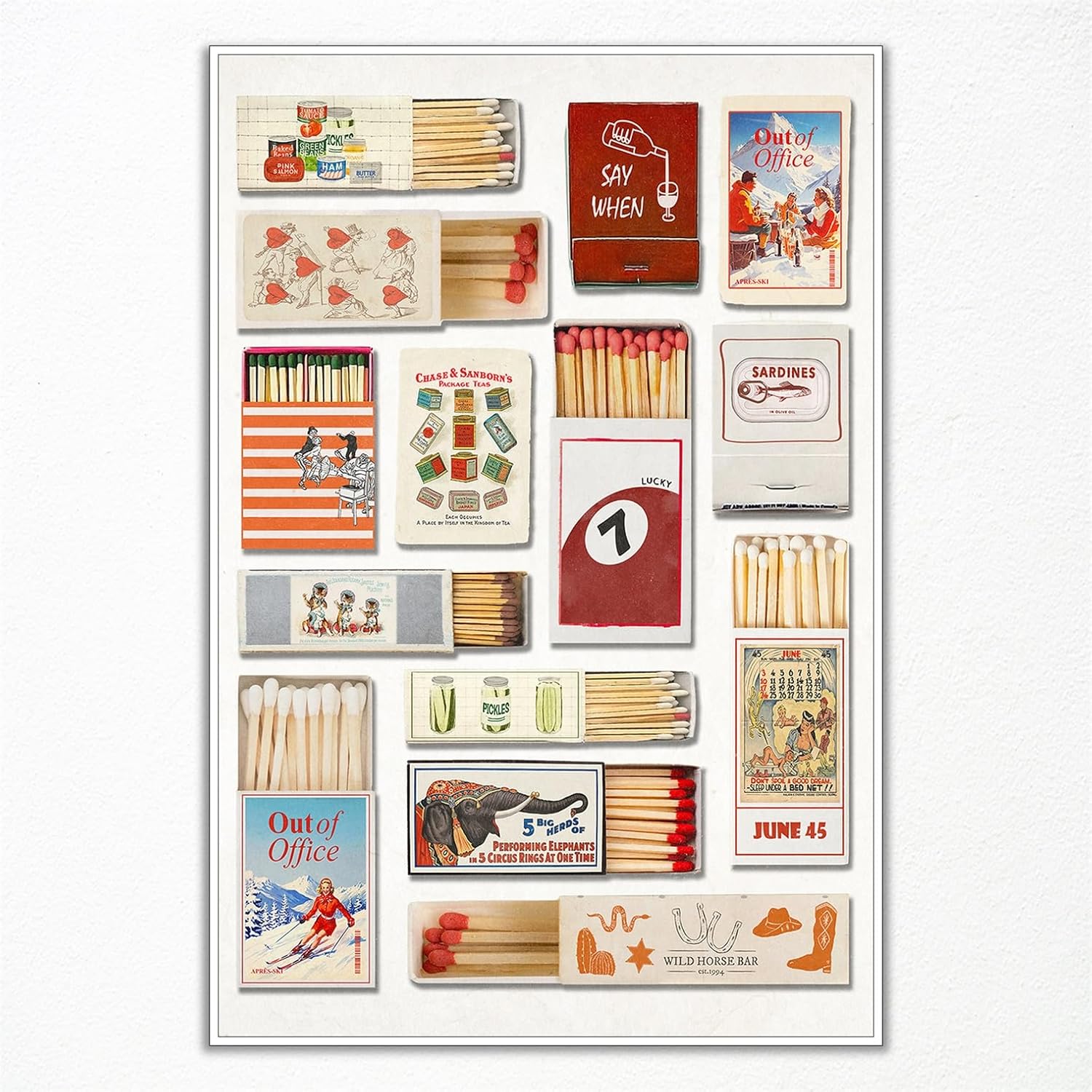 perasi Vintage Matchbox Canvas Wall Art, Colorful Retro Matchbook Print ...
