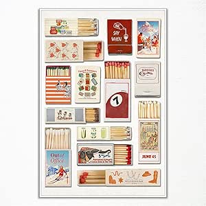 Amazon.com: perasi Vintage Matchbook Canvas Wall Art, Colorful Retro ...