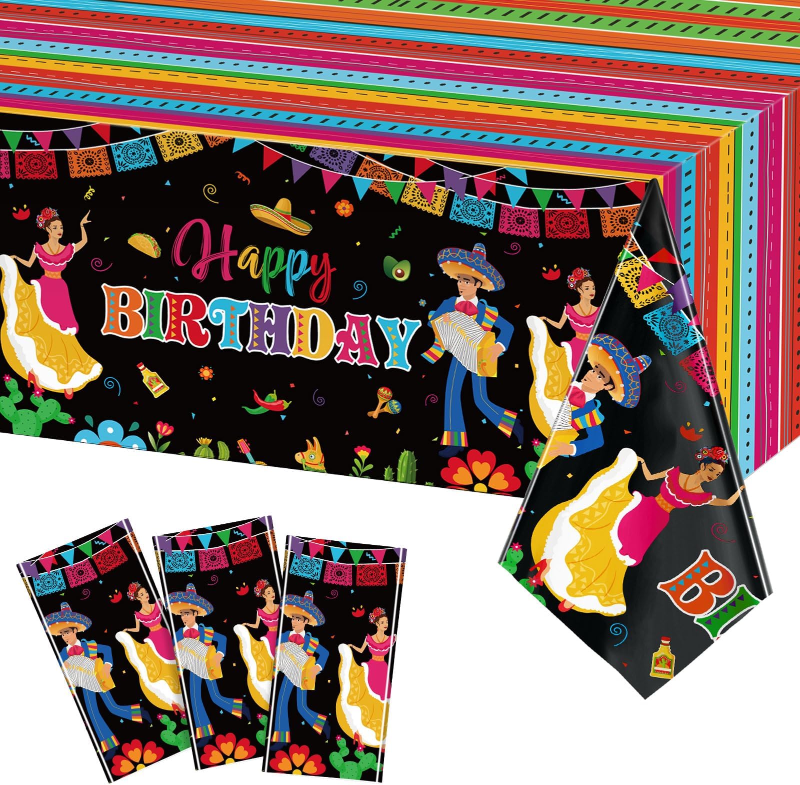 Amazon.com: Oudain 6 Pieces Fiesta Theme Party Tablecloth Cinco De Mayo ...