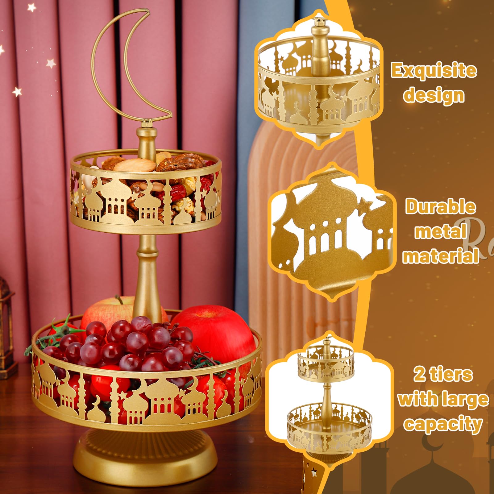 Snapklik.com : 2 Tierd Ramadan Serving Trays, Eid Mubarak Metal Food ...