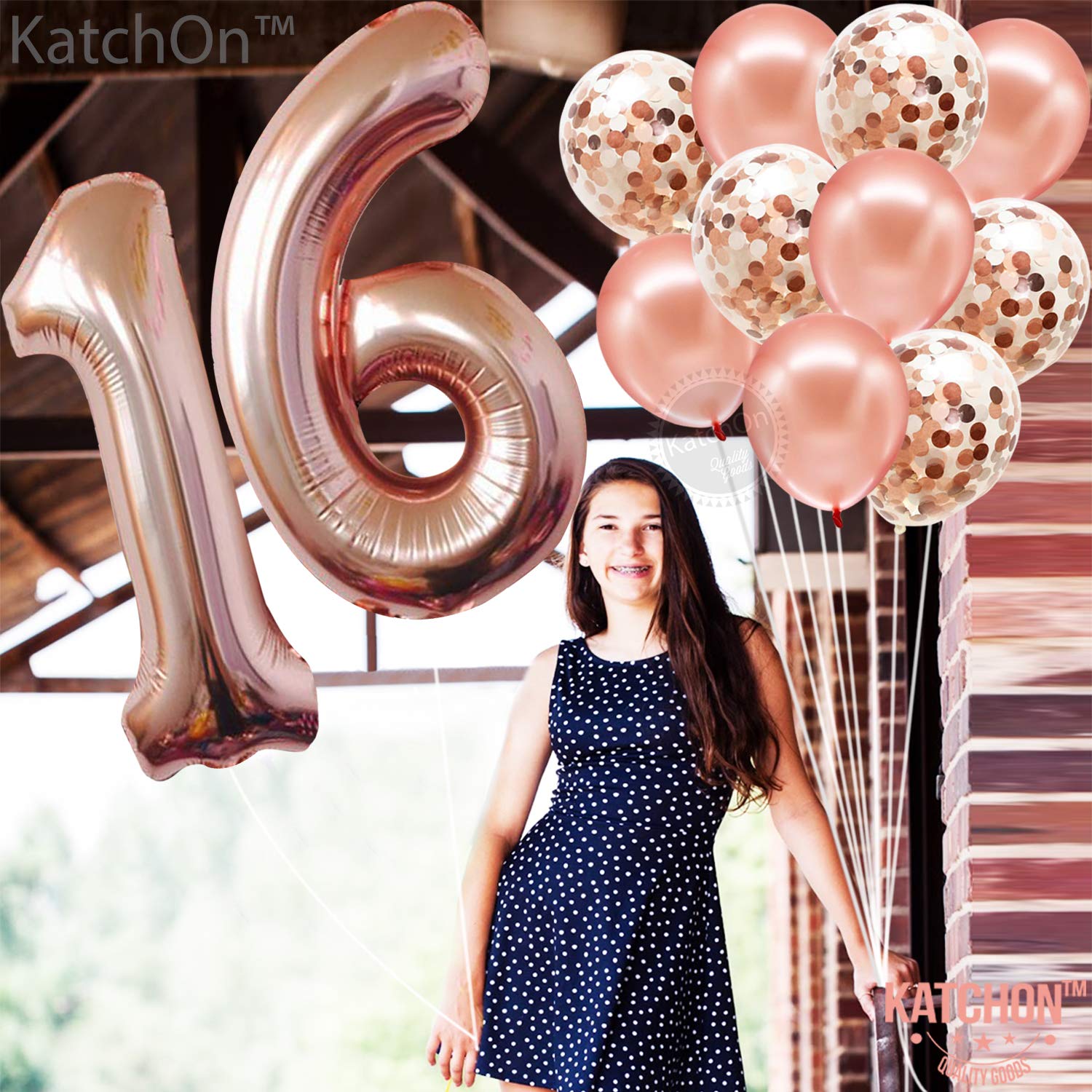 Rose Gold 16 Balloon Numbers for 16th Birthday - Large 40 Inch, Number ...