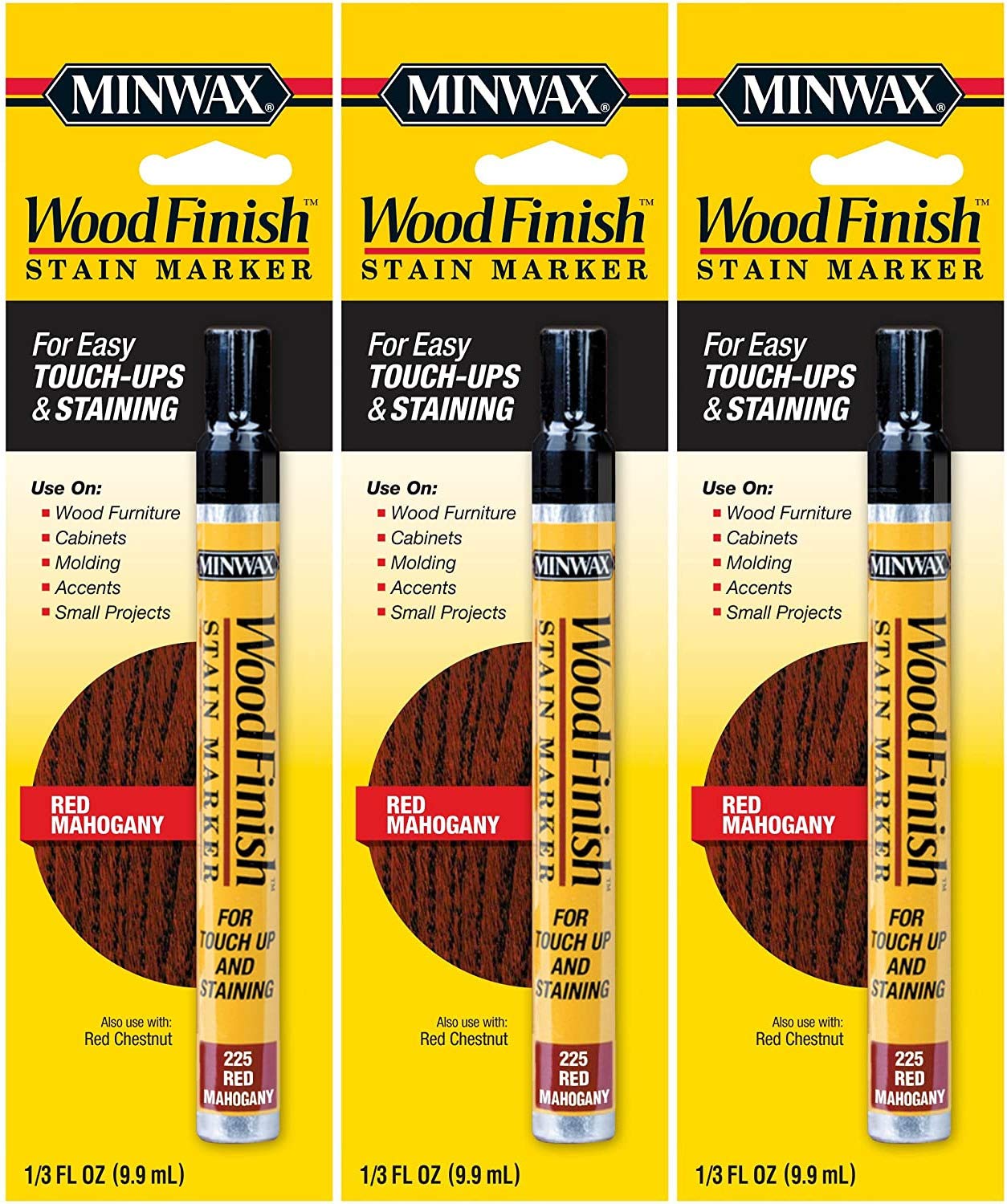 Minwax 63484000 Wood Finish Stain Marker, Red Mahogany - 3 Pack ...