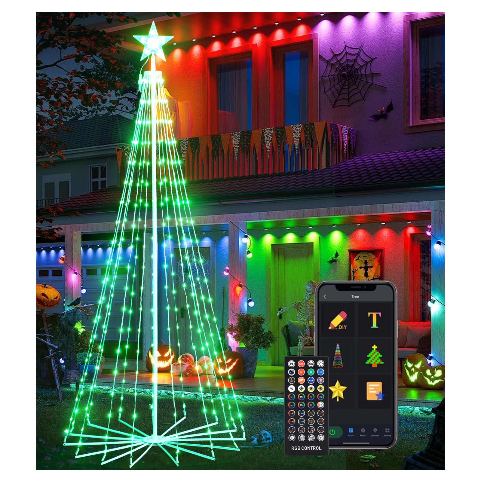 Amazon.com: NAWEISIX Outdoor Christmas Tree Light Smart 6ft 265 LEDs ...