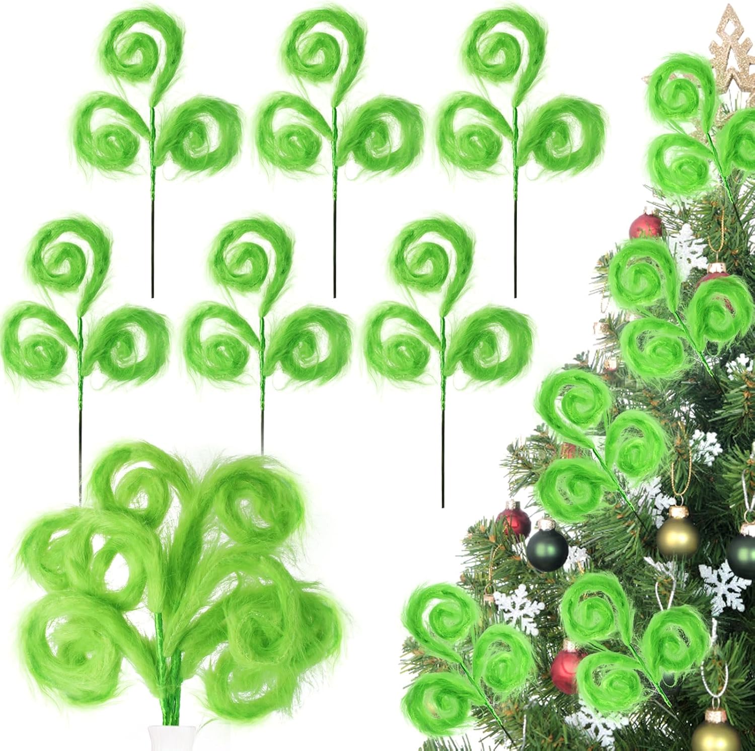 Vloso 6 Pcs Green Furry Christmas Tree Topper, 17 Inch Christmas Tree ...
