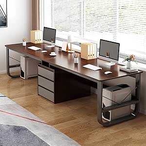 Amazon.com: ZCSL Two Person Office Desk with 3 Drawers, Large Wooden ...