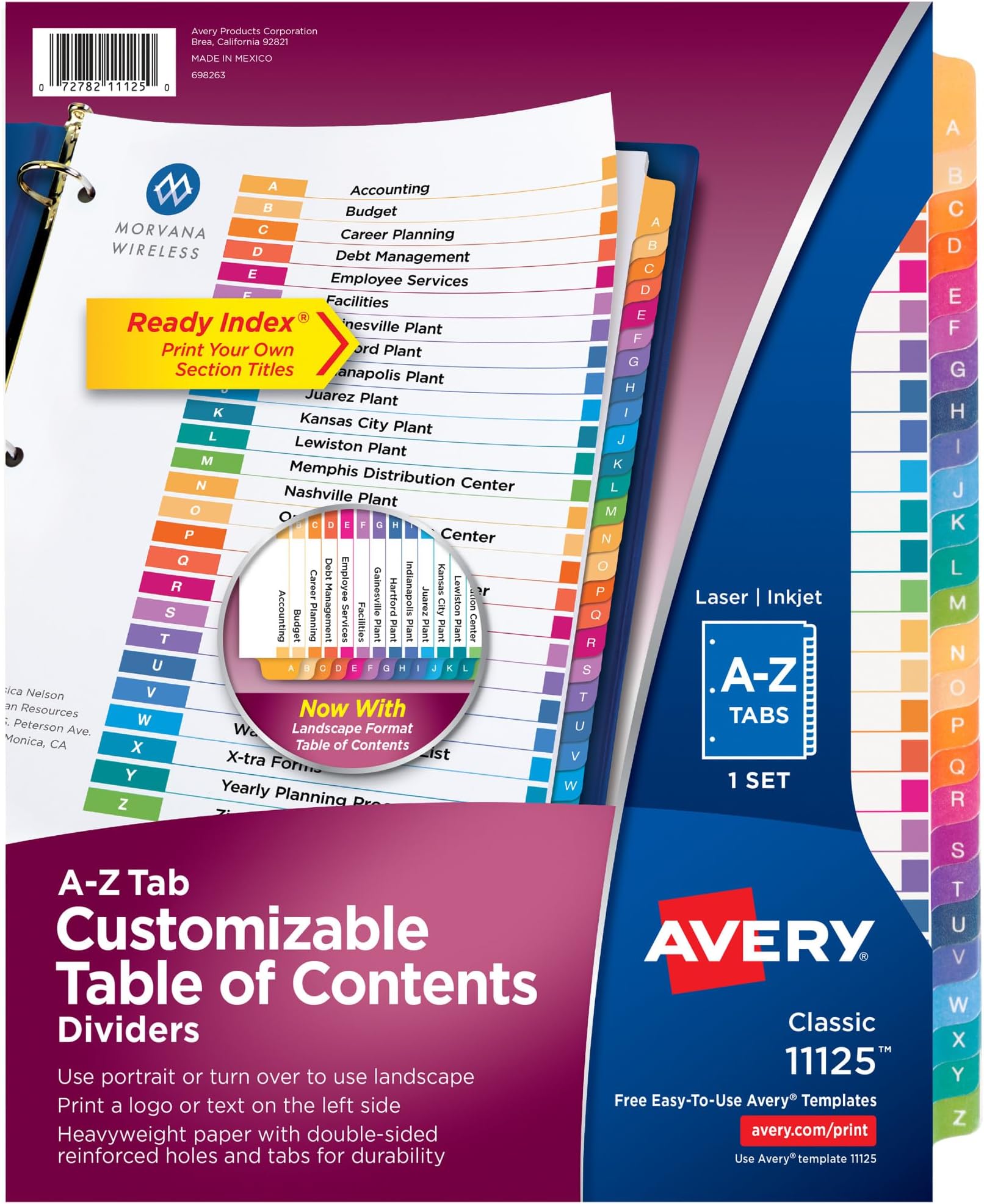 Amazon.com : Avery A-Z Tab Dividers for 3 Ring Binders, Customizable ...