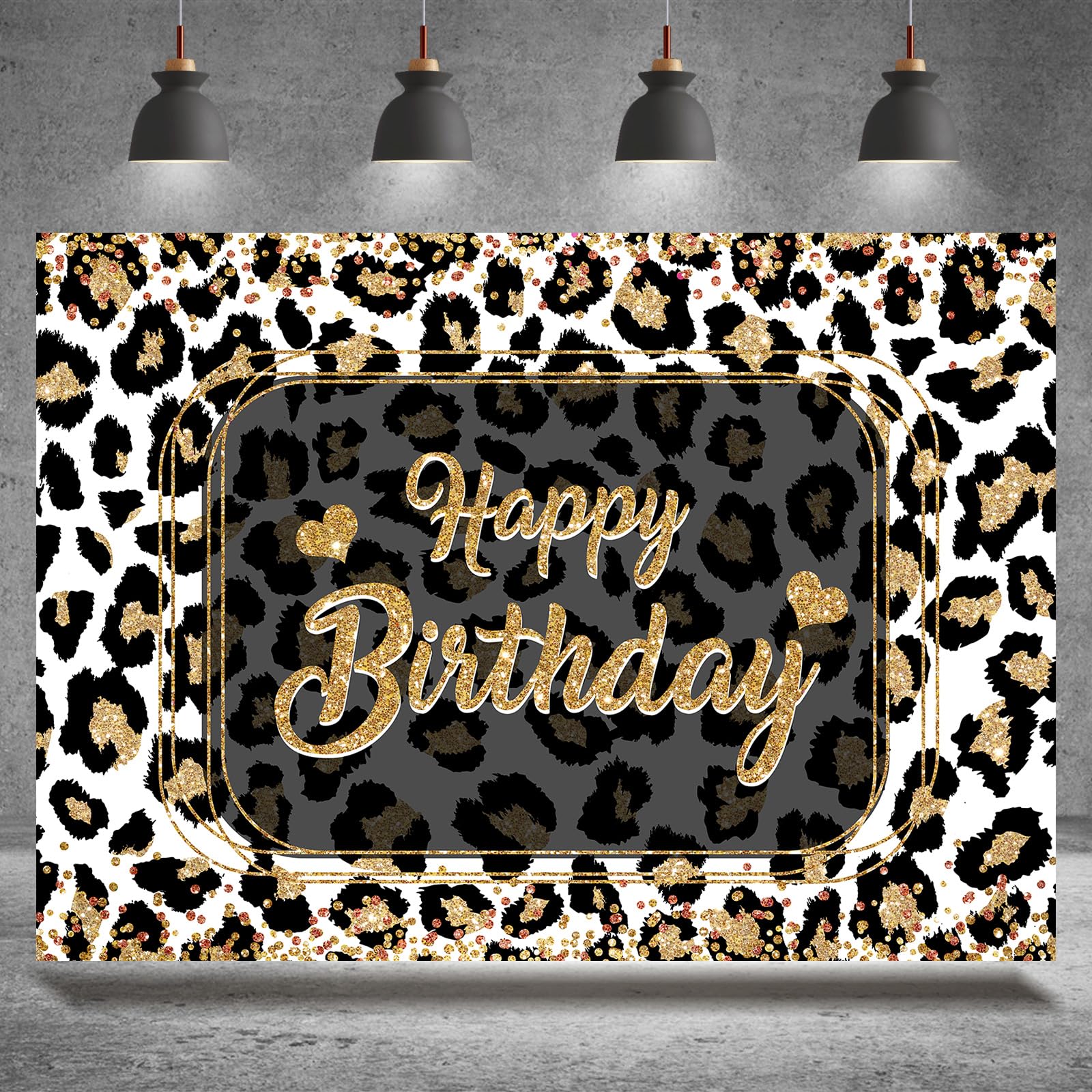 Amazon.com : Rsuuinu Happy Birthday Backdrop Leopard Golden Glitter ...