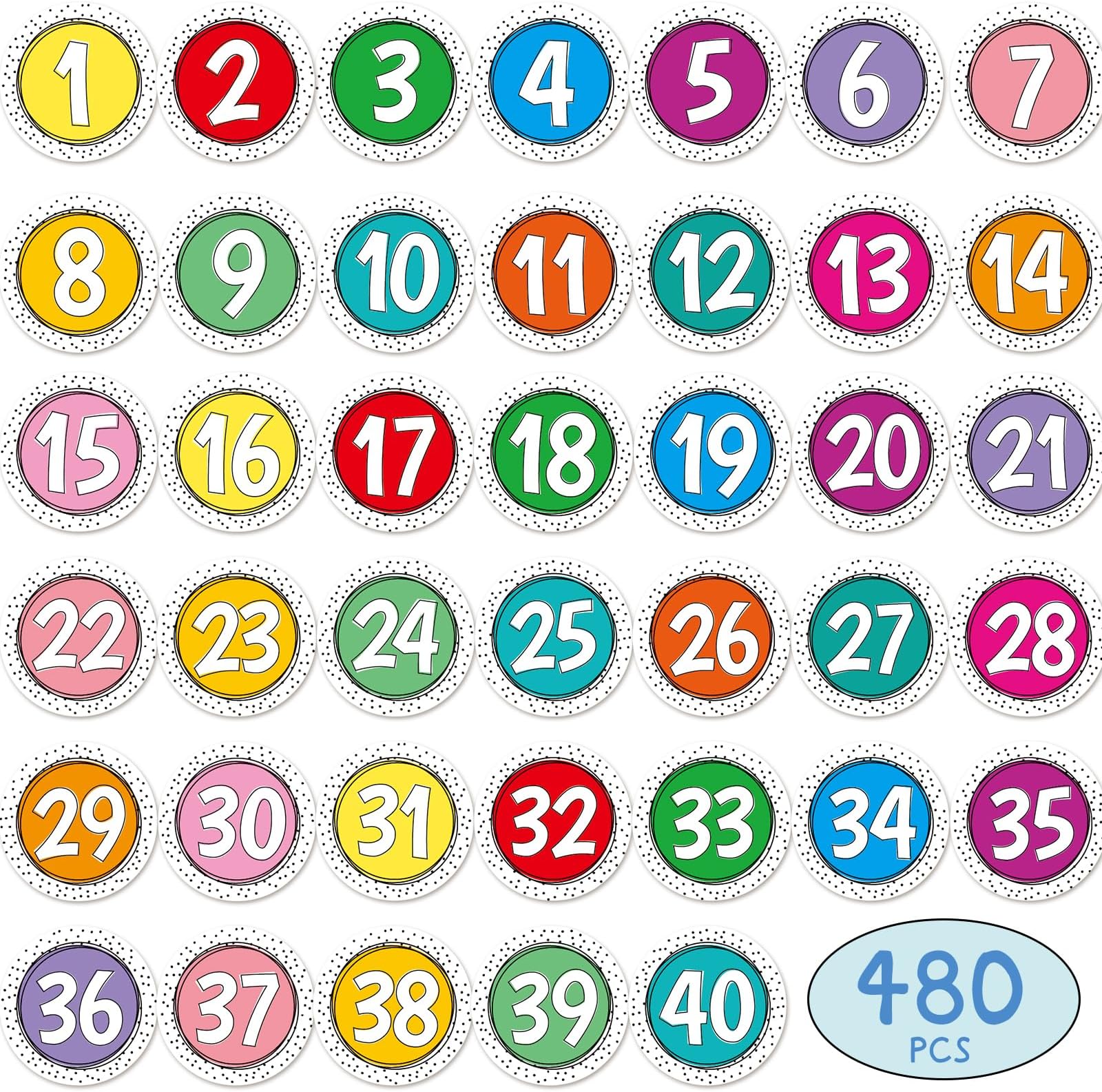 Amazon.com: 480 PCS 1-40 Polka Dot Number Stickers for Classroom School ...