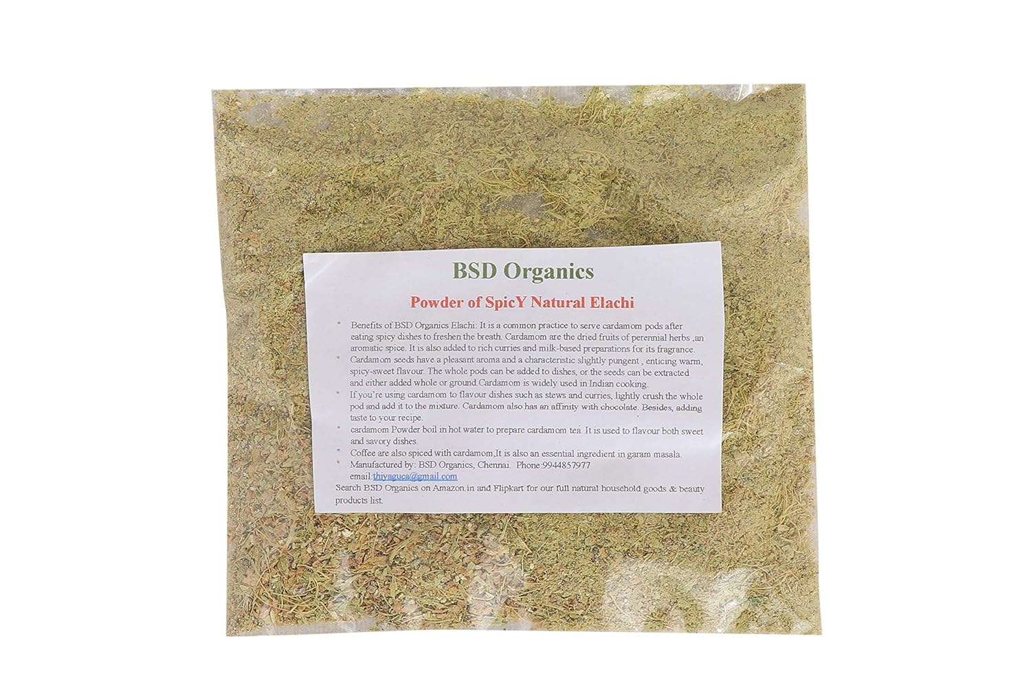 BSD Organics Powder of Spicy Natural Elachi/Elakai/Cardamom for Tea ...