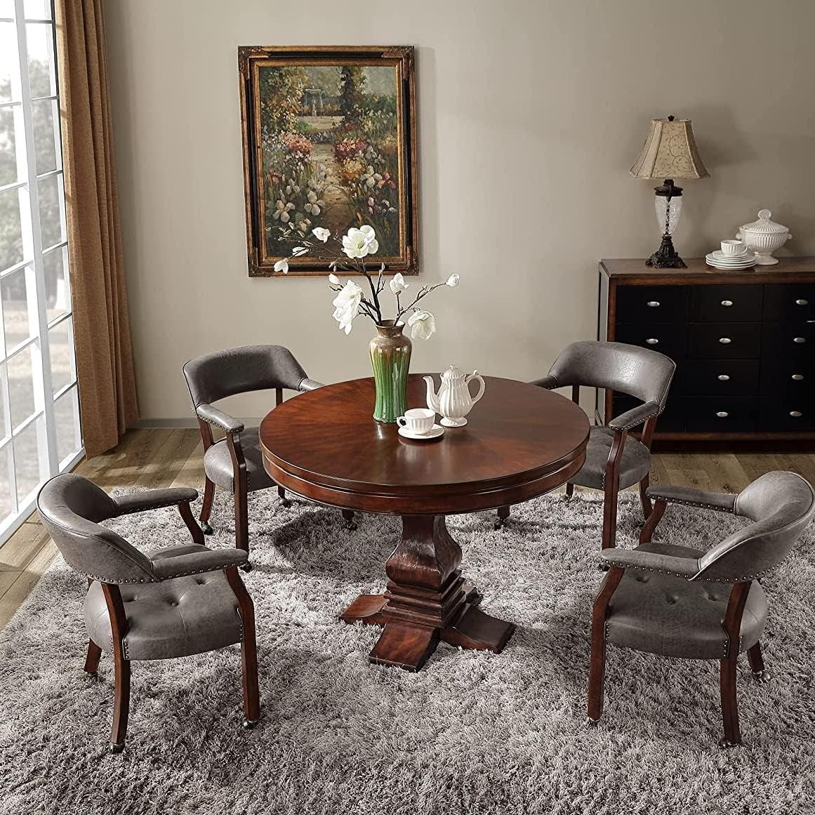 Amazon.com - LEEMTORIG Set of 6 Dining Chairs with Casters and Arms ...
