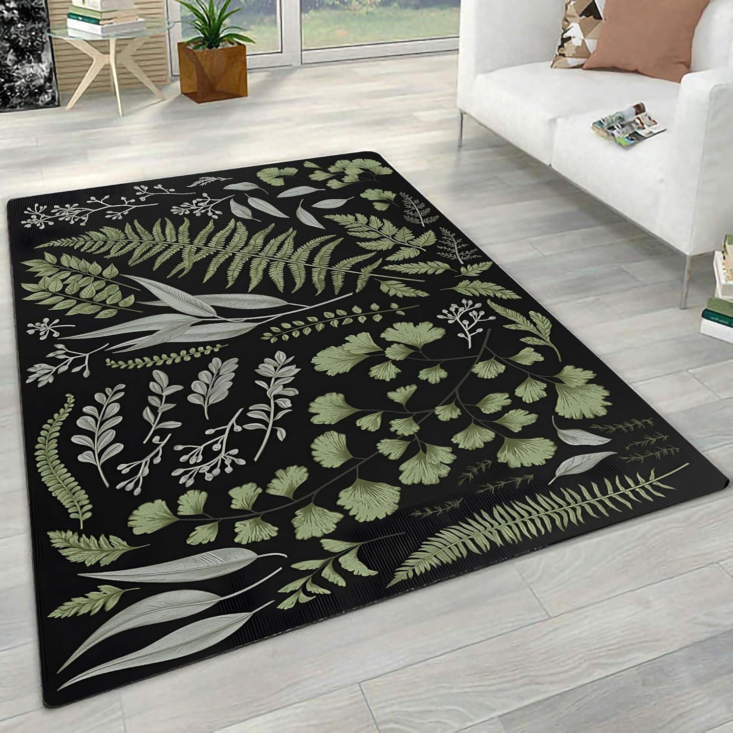 Amazon.com: FLOOR DESIGNCO Black Vintage Fern Area Rug, Eucalyptus ...