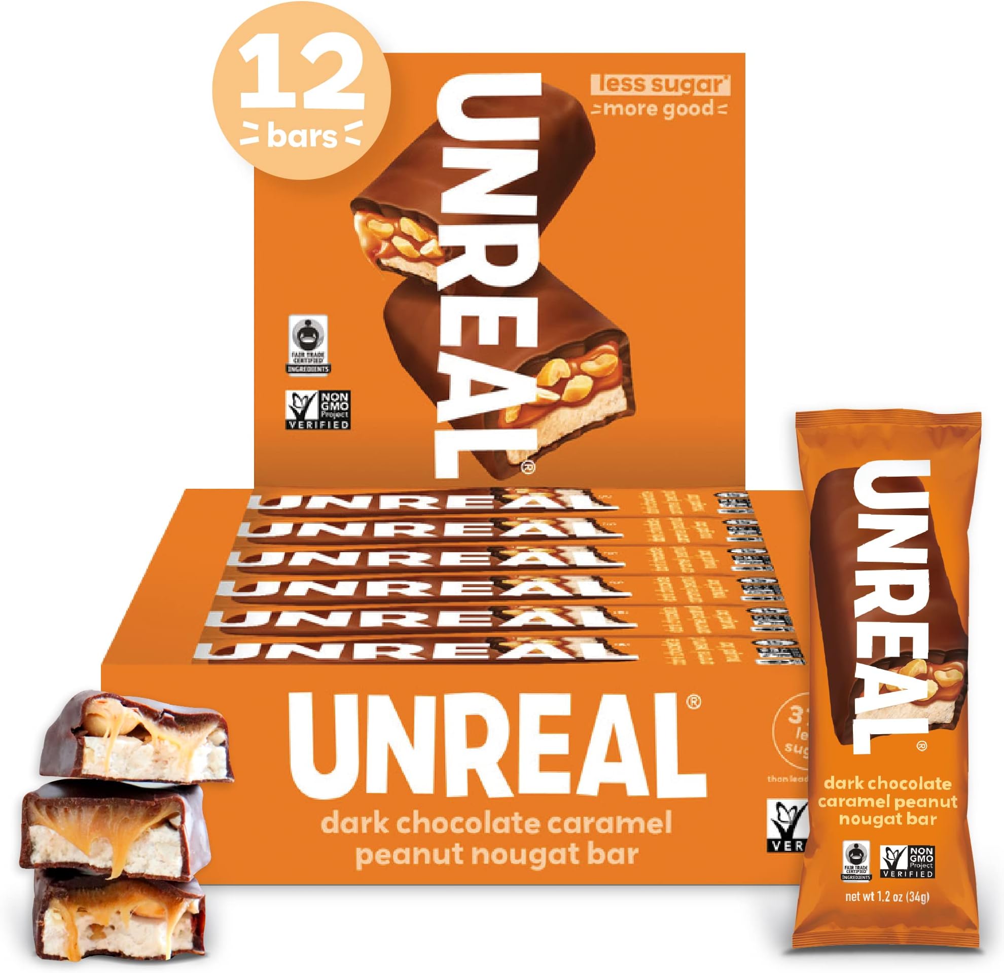 Amazon.com: UNREAL Dark Chocolate Peanut Caramel Nougat Bars (12 Full ...