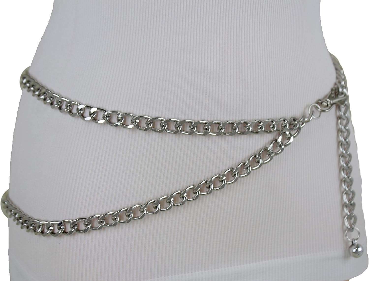 TFJ Women Narrow Belt Hip High Waist Silver Metal Chunky Chain Strands ...
