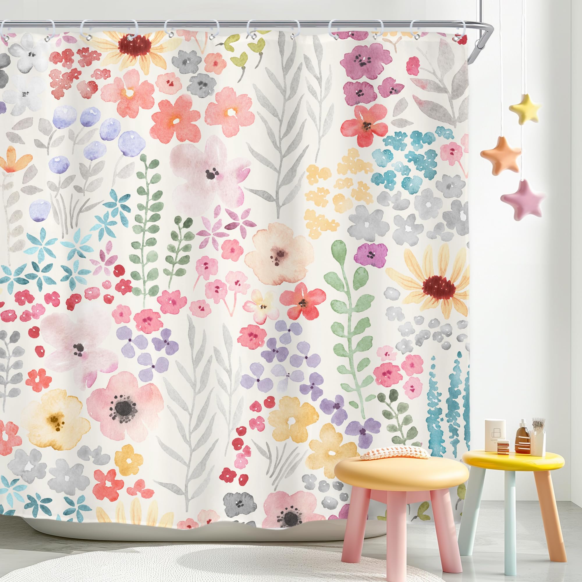 Amazon.com: Riyidecor Colorful Floral Shower Curtain for Bathroom Decor ...
