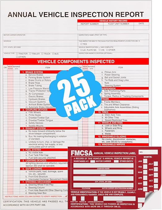 Amazon.com : CreativeInk 25-Pack Exterior Annual Vehicle Inspection ...