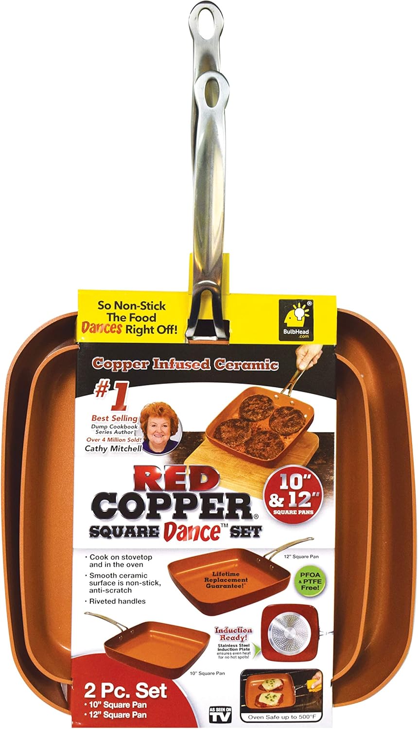 Amazon.com: Red Copper Cookware 10- and 12-Inch Square Frying Pan Set ...