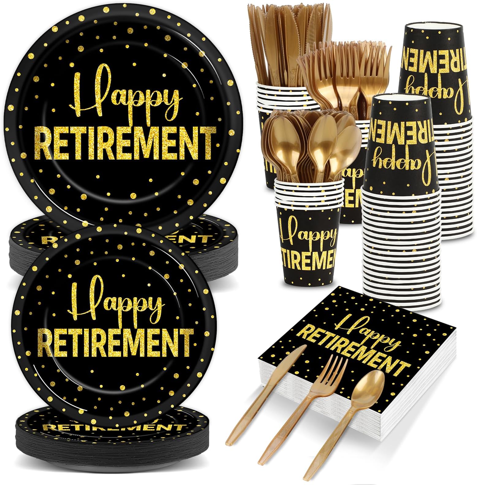 Amazon.com: Qyeahkj 350Pcs Retirement Party Plates Set Happy Retirement ...