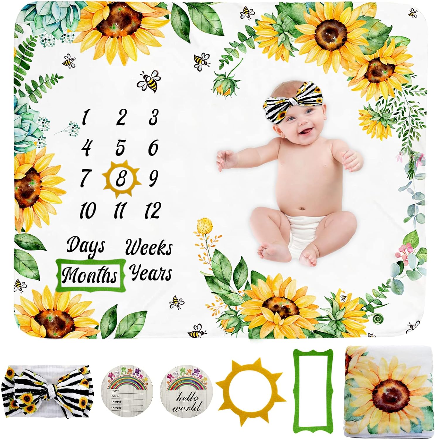 Amazon.com: ATAMOW Baby Monthly Milestone Blanket, Milestone Blanket ...