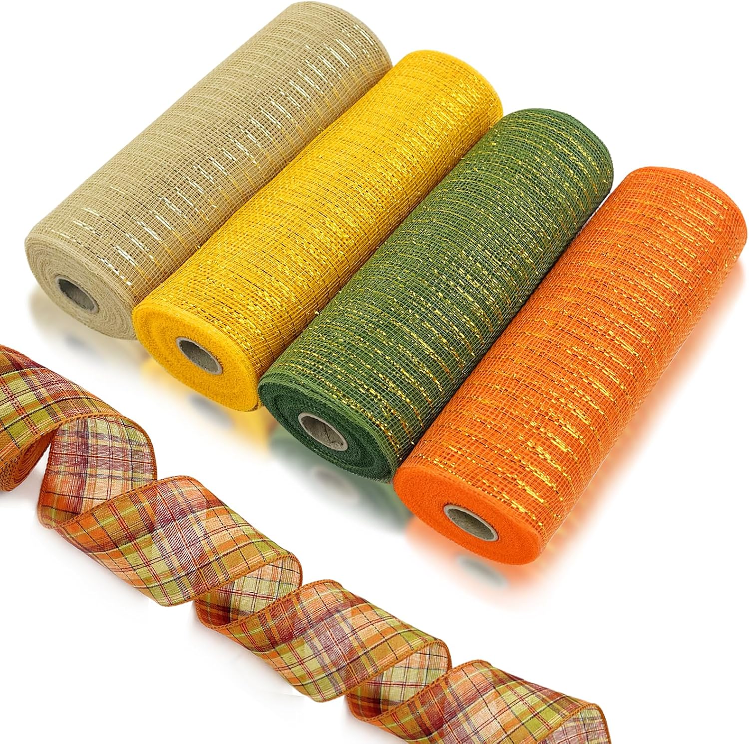 Amazon.com: 5 Rolls Thanksgiving Day Fall Mesh Ribbon, Burlap Wired ...