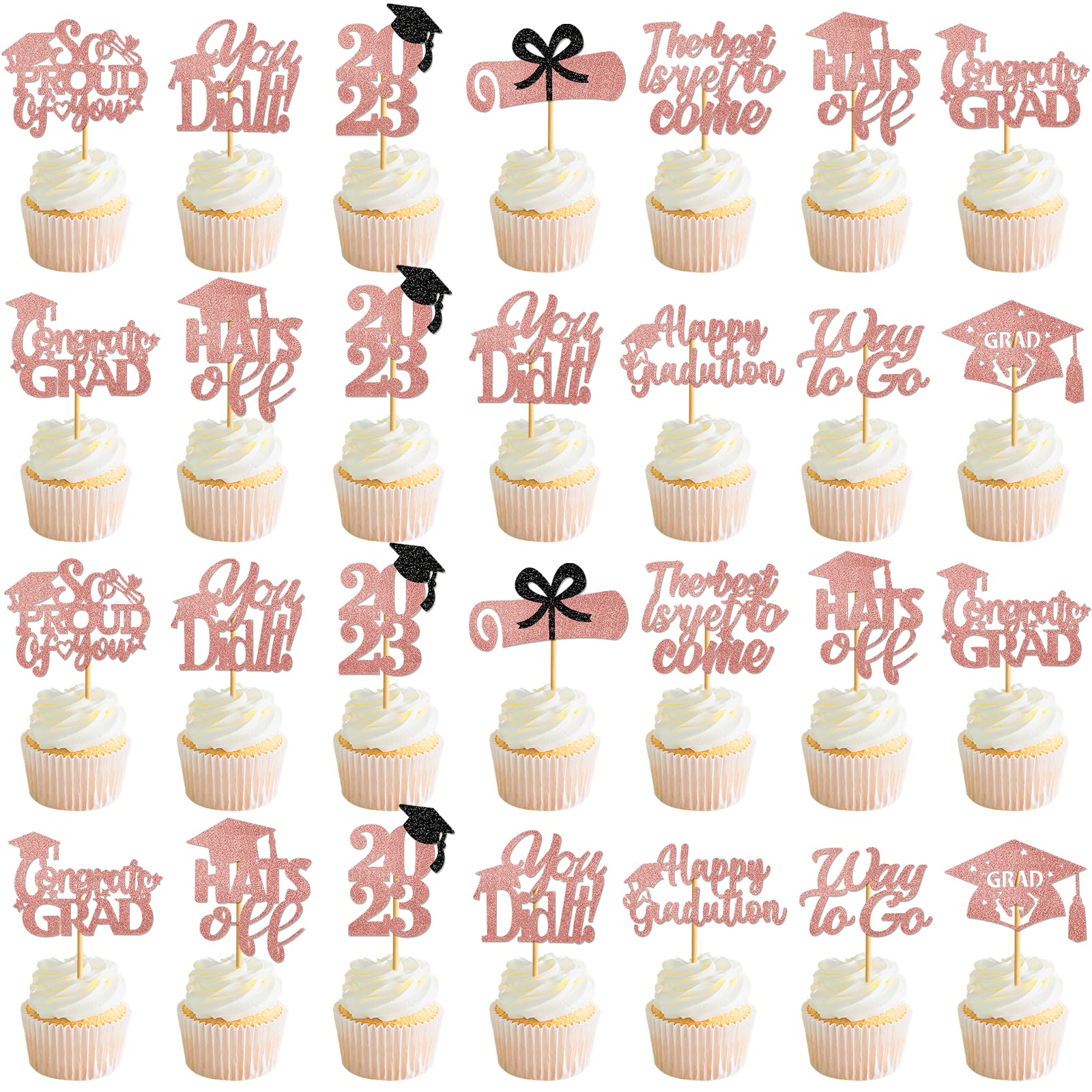 Buy Rose Gold Graduation Cupcake Toppers 2023 Class of 2023 Cupcake ...