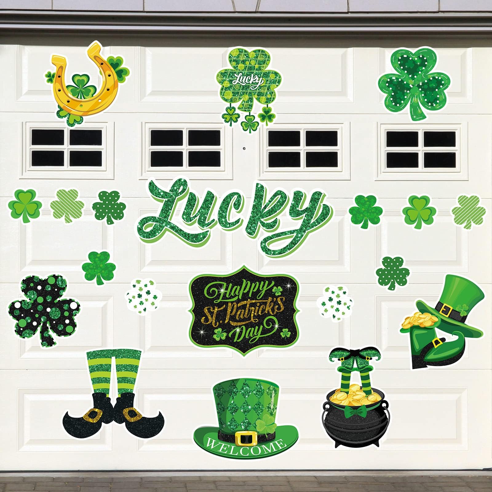 Amazon.com: Faccito 24 Pcs St. Patrick's Day Garage Door Decoration ...