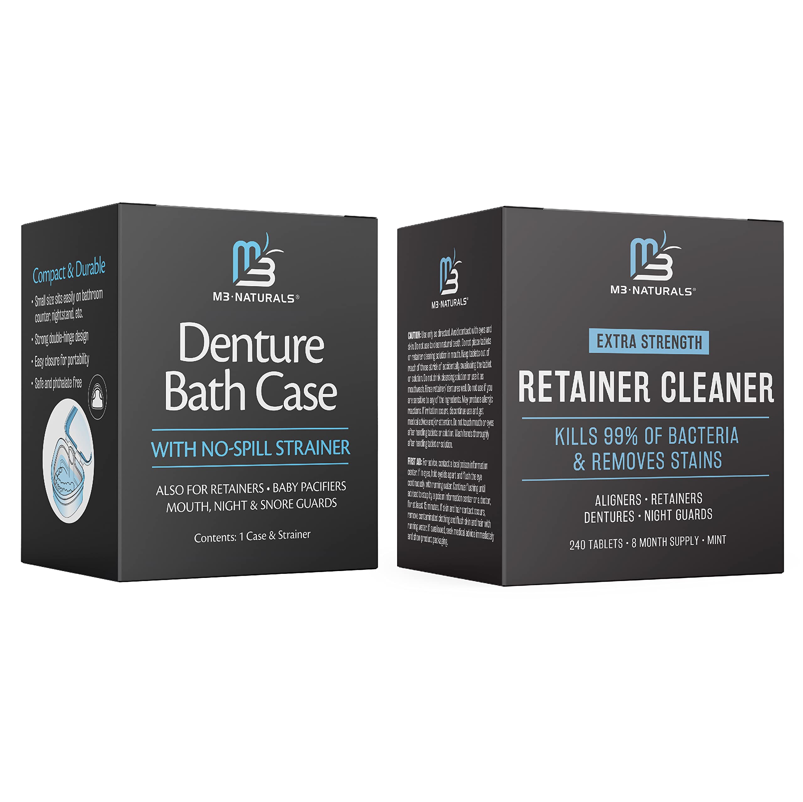 Amazon.com : M3 Naturals Denture Bath Case with Retainer Cleaner 240 ...