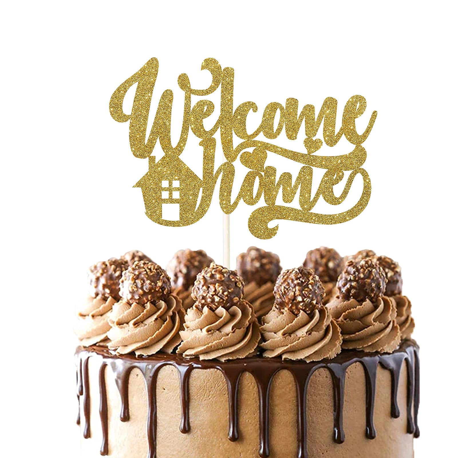 Buy Festiko®Gold Glitter Welcome Home Cake Topper, Decorations Supplies ...