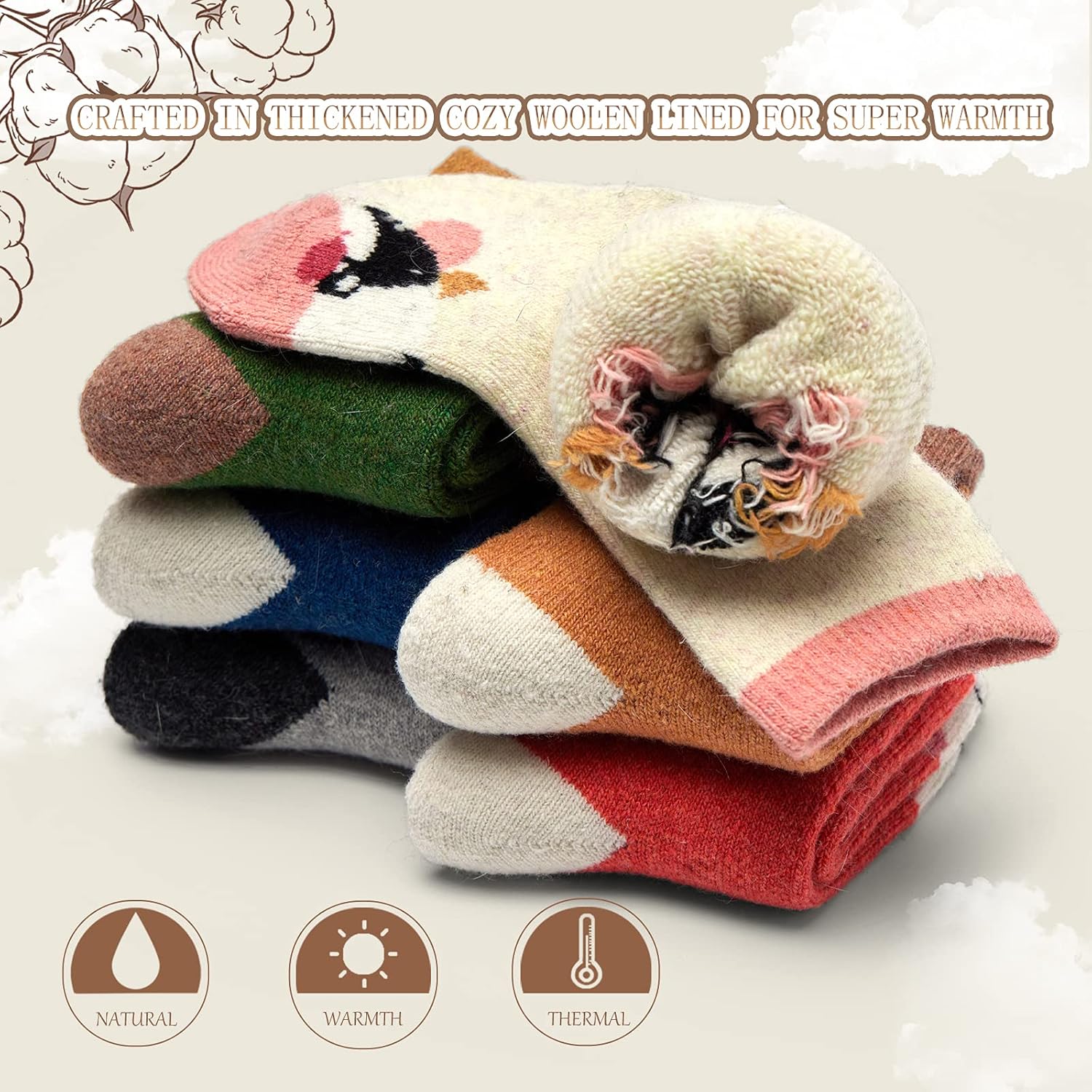 Boys Wool Socks Kids Thick Winter Socks Thermal Crew Socks for Boys 6 Pairs