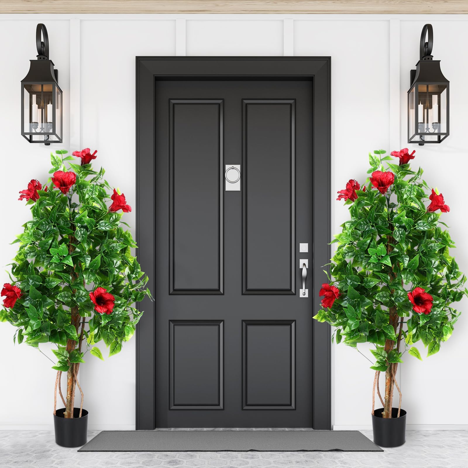 Amazon.com: Riceshoot 2 Pcs 4' Hibiscus Artificial Tree 4ft Faux ...