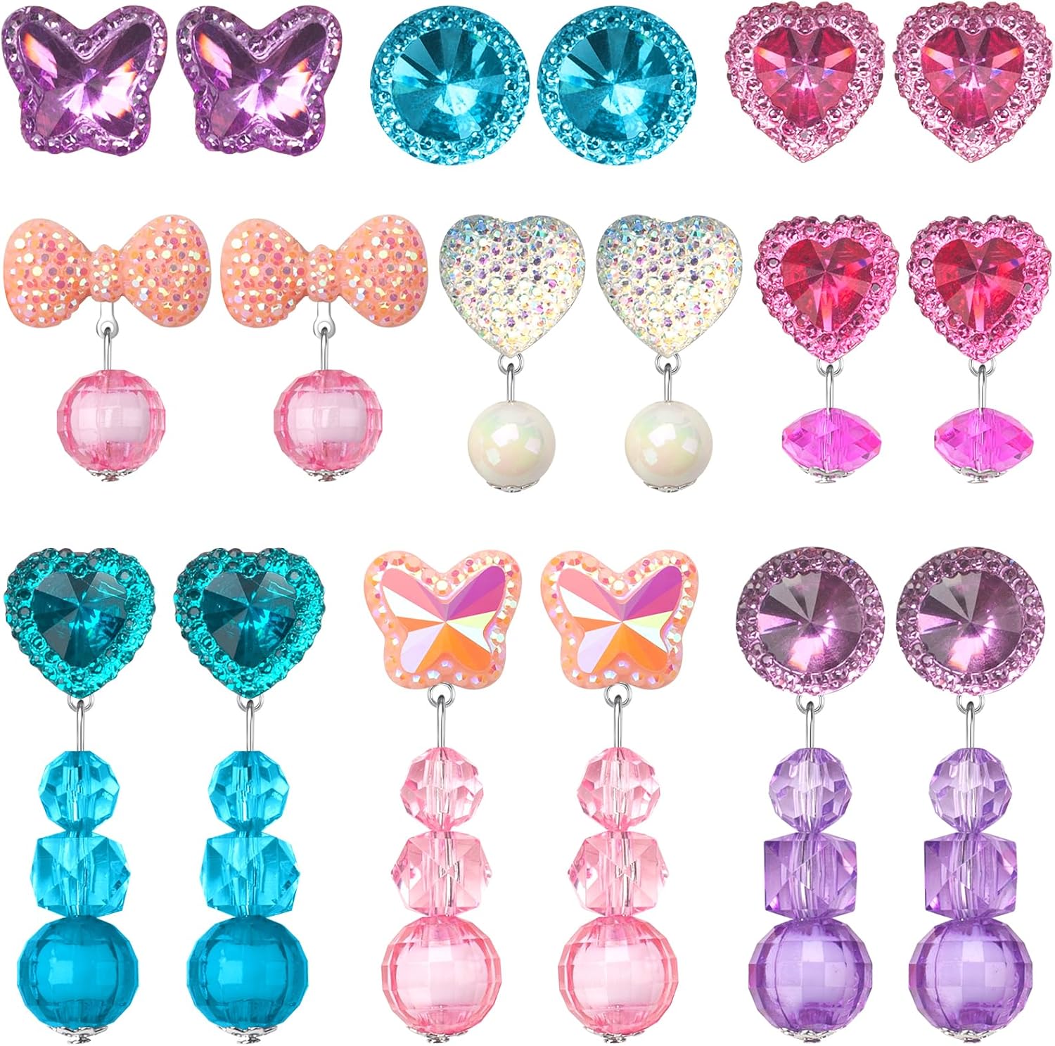 Clip on Earrings for Girls, 9 Pairs Party Favor Princess Play Earrings ...