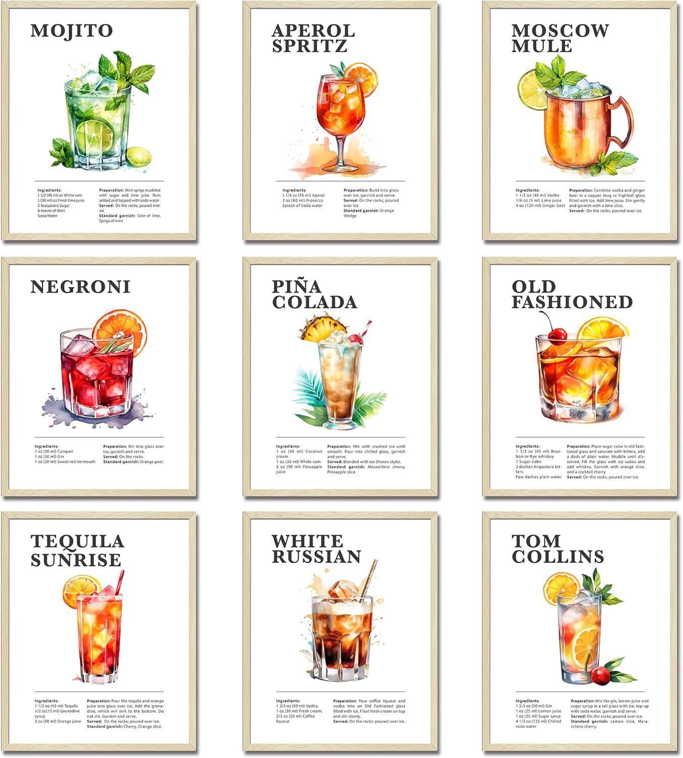 Amazon.com: Vintage Cocktail Poster, Cocktail Wall Art Set, Colorful ...