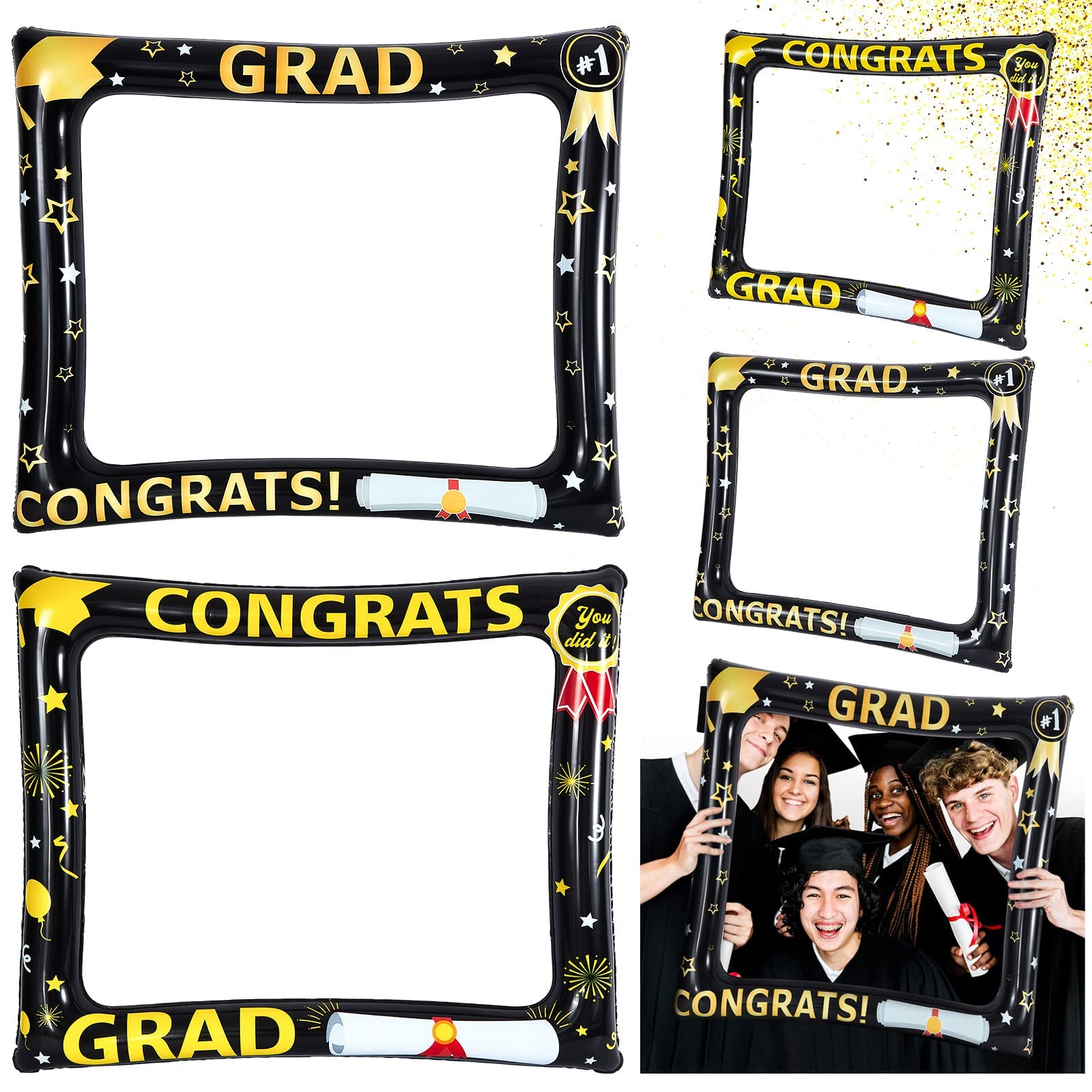 Buy SYOSI2 Pcs 2023 Graduation Photo Booth Frame Props, Black Gold ...