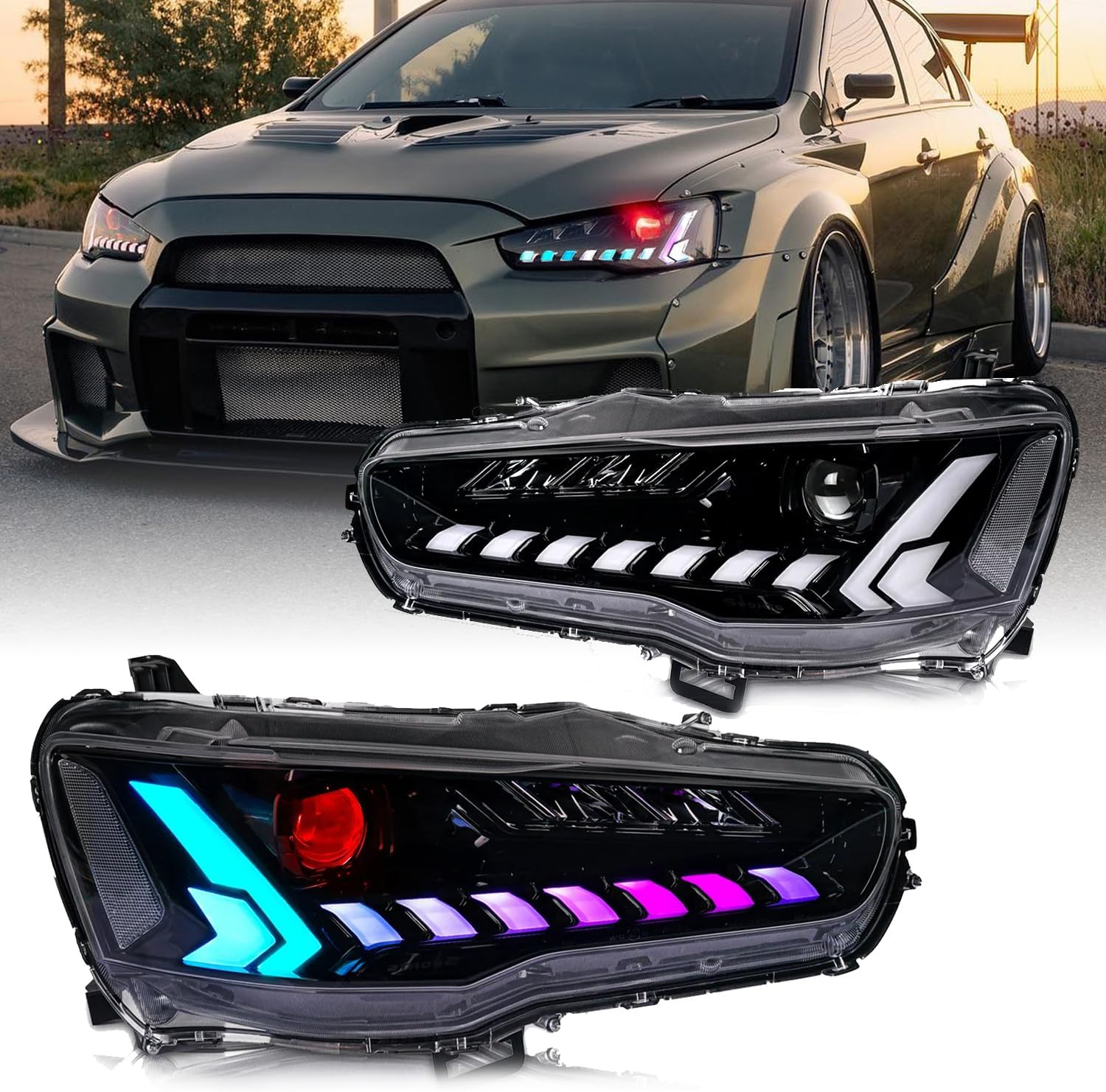 Amazon.com: VLAND LED Headlight Assembly Fit for Mitsubishi Lancer EVO ...