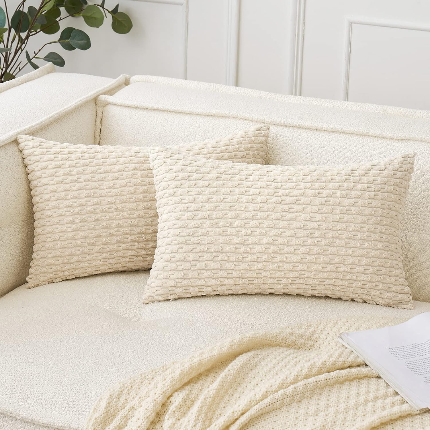 Amazon.com: Woaboy Cream White Throw Pillow Covers 12x20 Inch Set of 2 ...