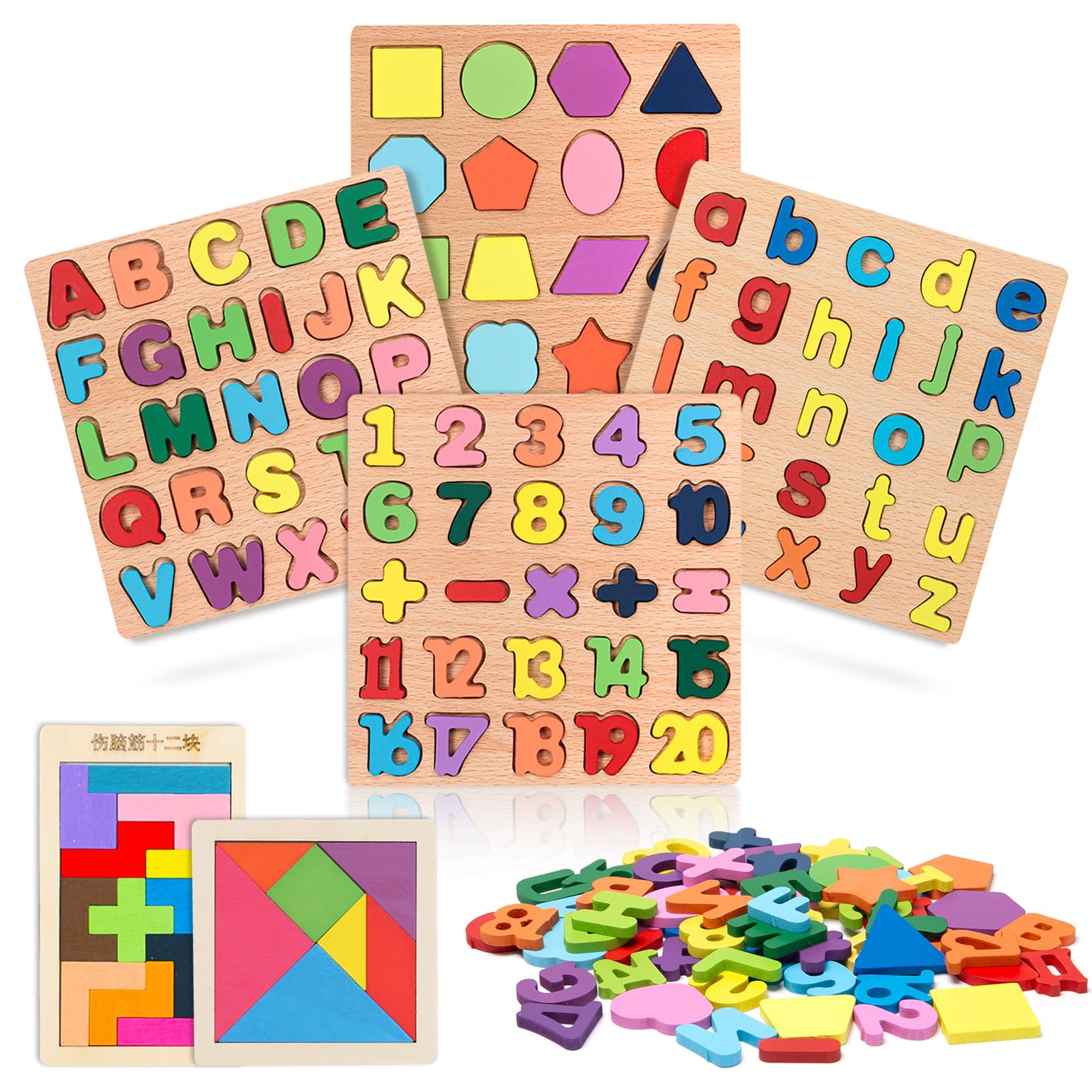 Neikafan Wooden Alphabet Puzzle ABC Letters 6 Pcs Jigsaw Alphabet ...