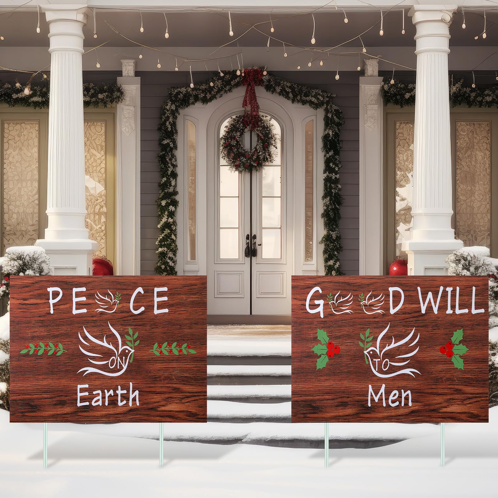 Amazon.com : Memorywuu 2 Pcs Peace on Earth Christmas Lawn Sign 16 x 12 ...
