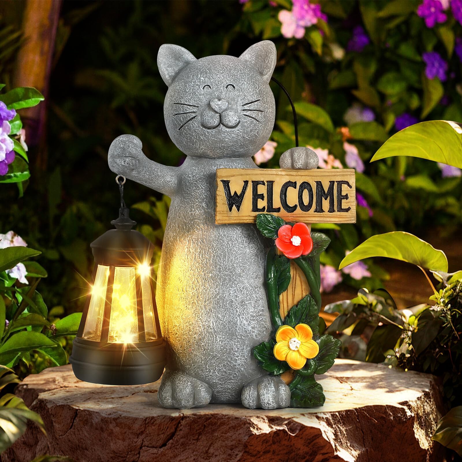 Json Solar Cat Statues for Garden Decorations, Solar Garden Gifts ...