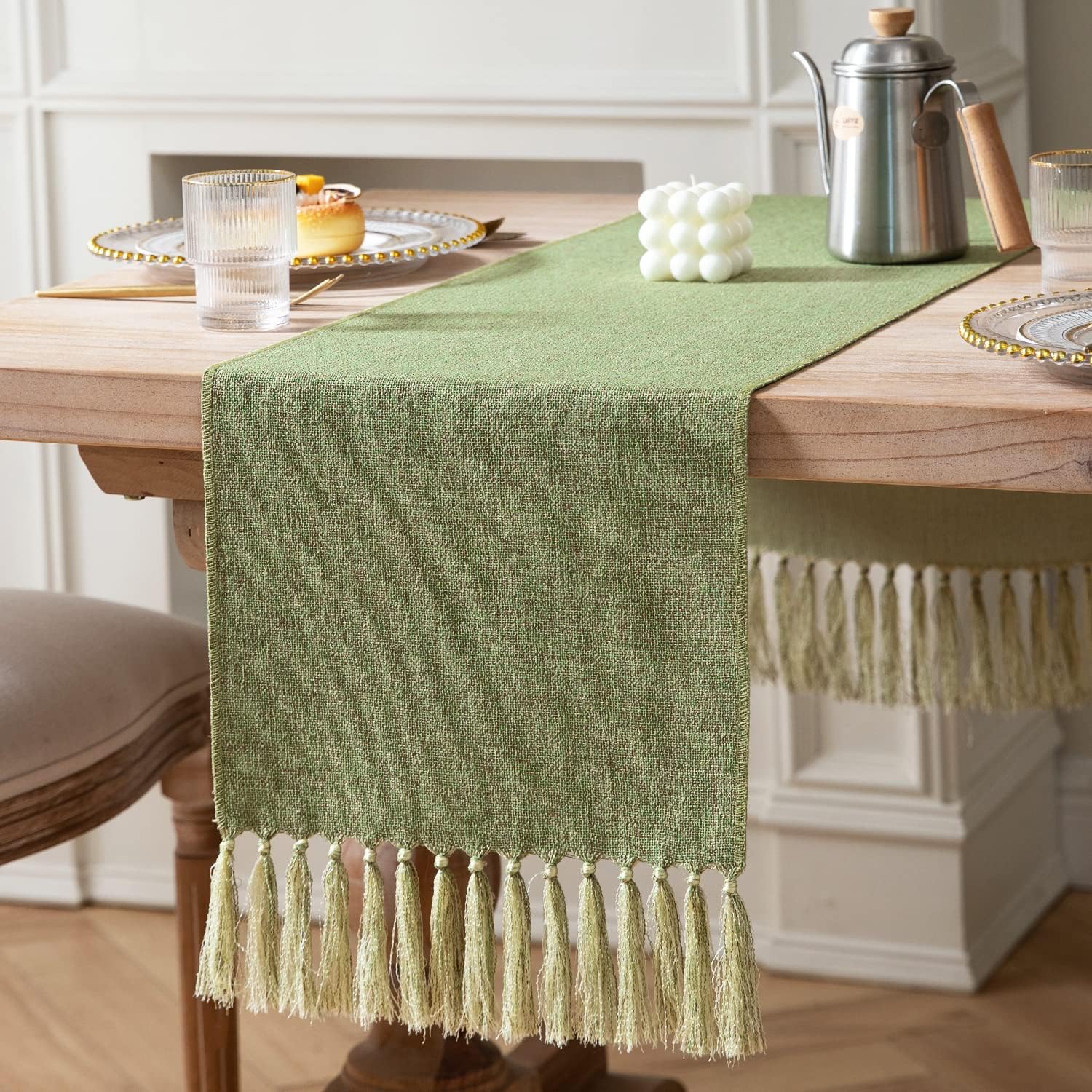 Amazon.com: ZeeMart Green Table Runners 48 Inches Long, Burlap Linen ...