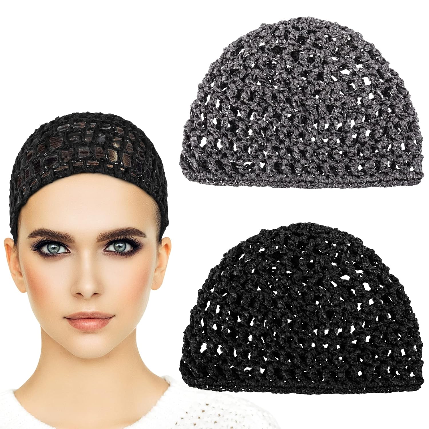 Amazon.com : 2PCS Mesh Crochet Hair Net Snoods For Women Knit Snood Hat ...