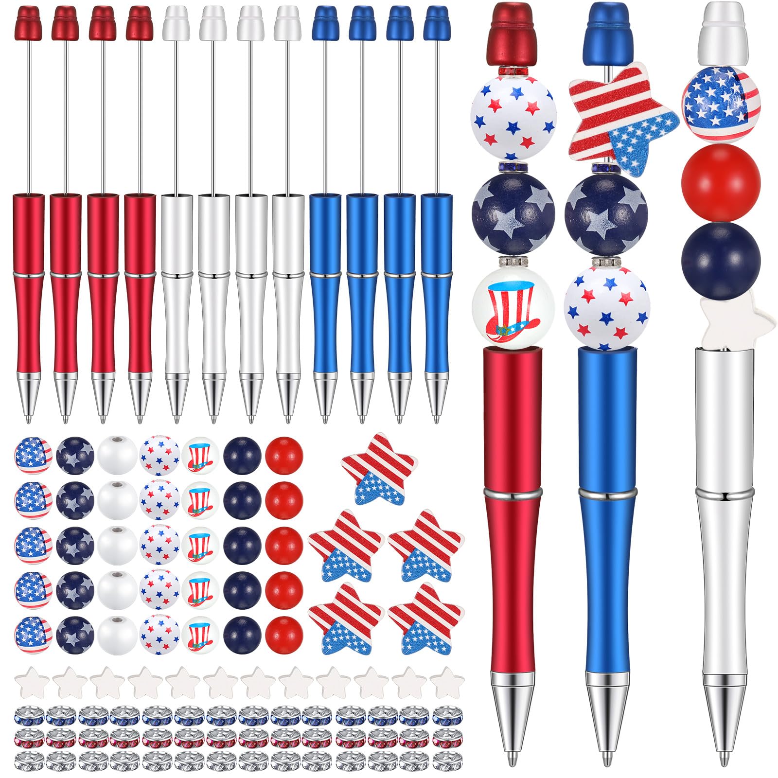 Amazon.com : Geyee 12 Set American Flag Beadable Pens Independence Day ...