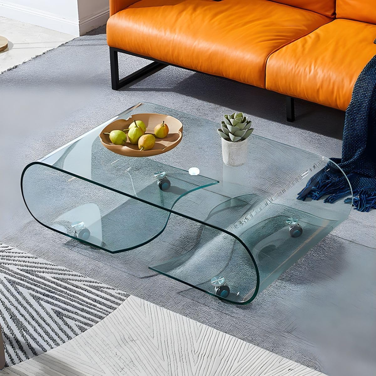 Amazon.com: KWOKING Geometric Glass Coffee Table with Casters Shelf ...