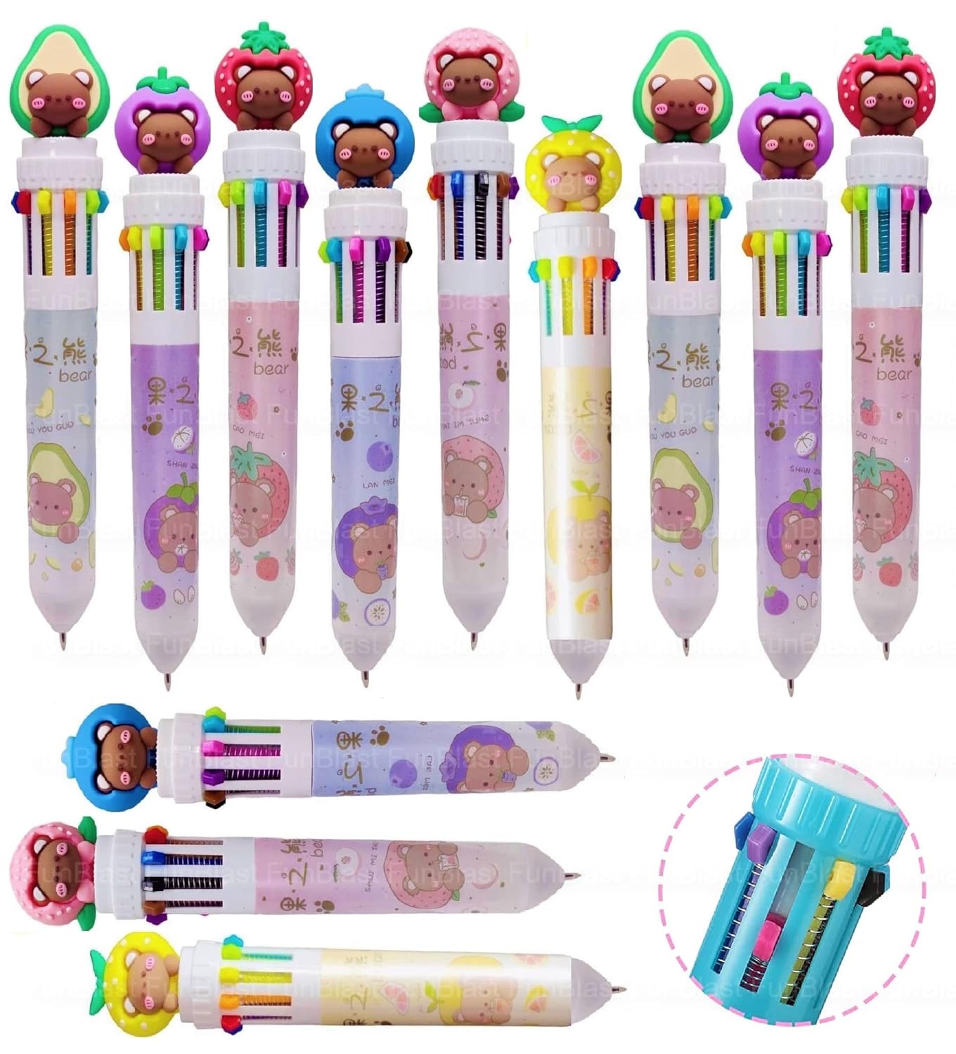 FunBlast 10 in 1 Pens for Kids Ball Pen Set - Cartoon Ball Pens for ...