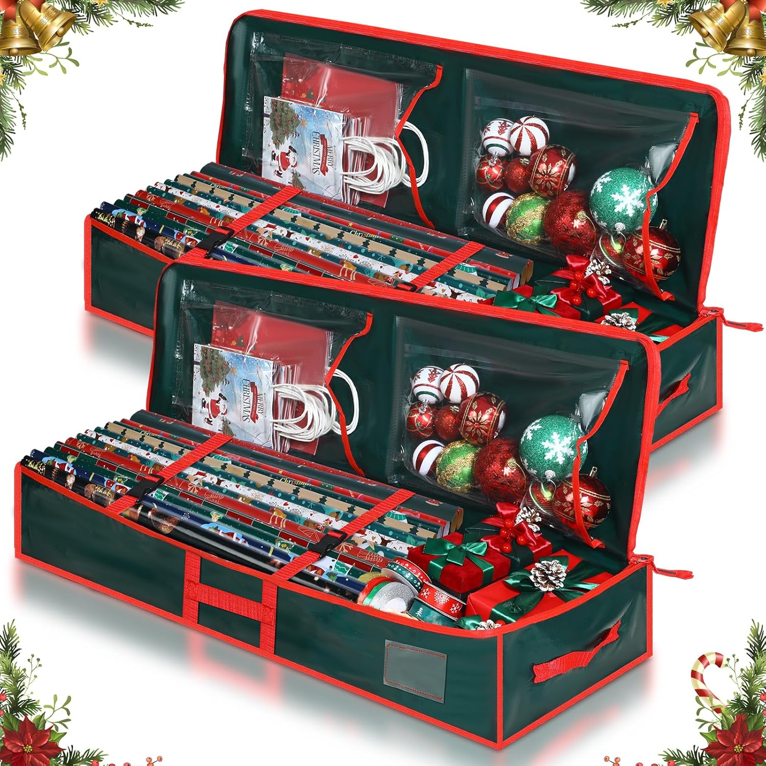 Amazon.com: Abbylike 2 Pcs Christmas Underbed Wrapping Paper Organizers ...