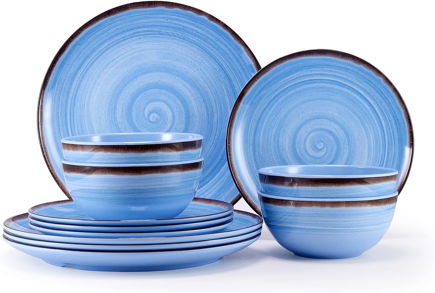 Melamine Dinnerware Set, Plates And Bowls Sets for 4, 12PCS Blue Color ...