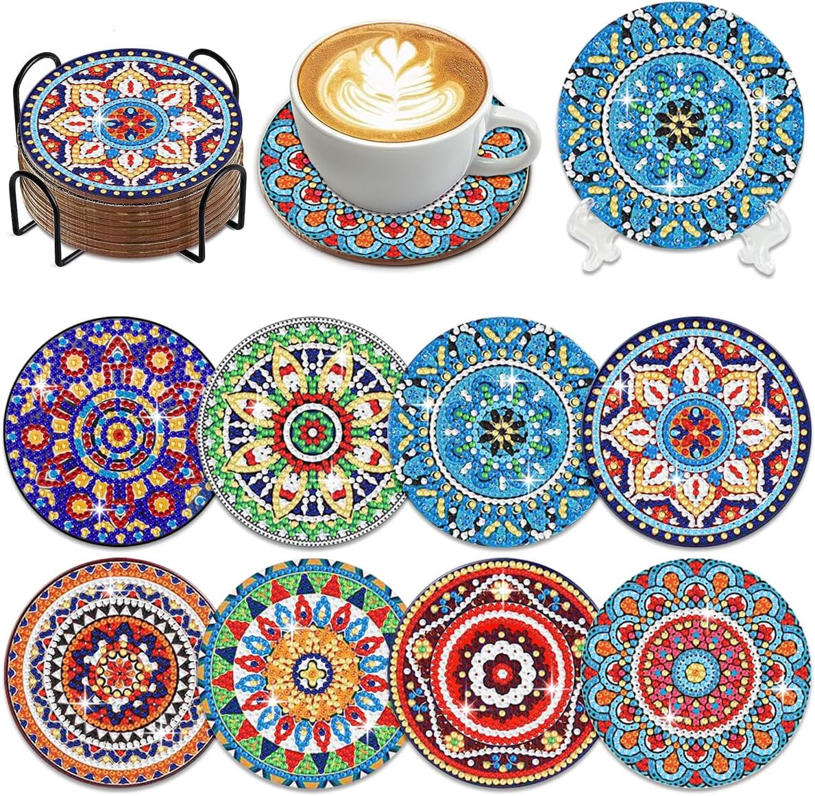Muzagroo Art Mandala Diamond Painting Coasters with Holder 5D Diamond ...