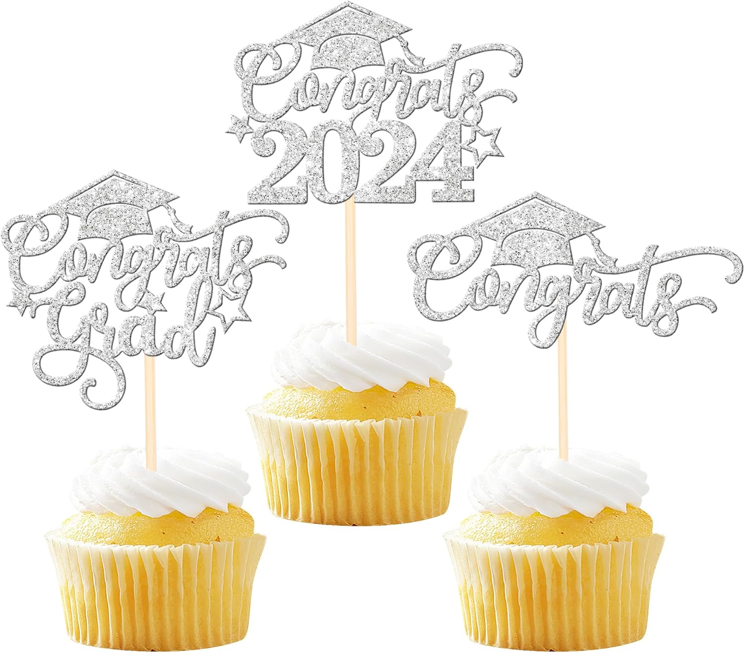 Amazon.com: 30 Pack 2024 Graduation Cupcake Toppers Glitter Grad Cap ...