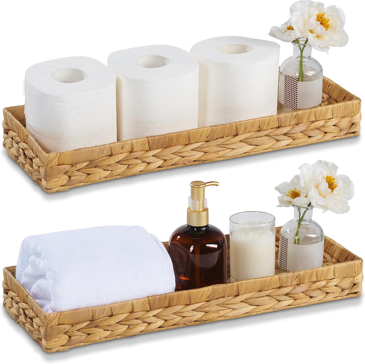 Amazon.com: BLUEWEST Wicker Toilet Tank Topper Basket (2 Pack) 17 ...