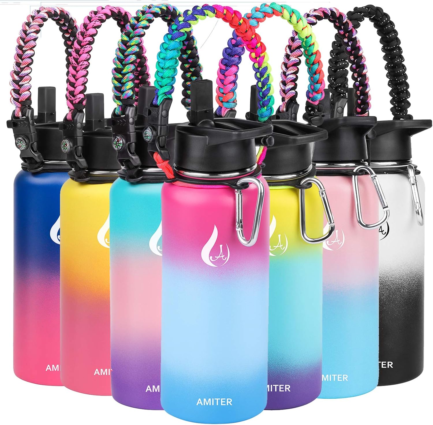 Buy AMITER Water Bottle with Wide Mouth Straw Lid & Handle Lid 22oz ...