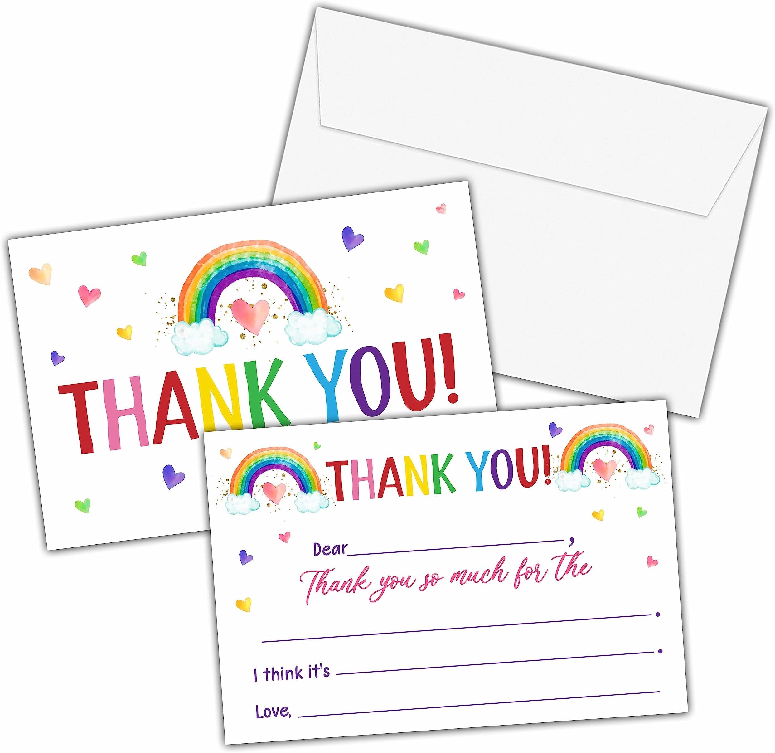 Amazon.com : KFNER Boho Rainbow Thank You Cards, Rainbow Fill In The ...
